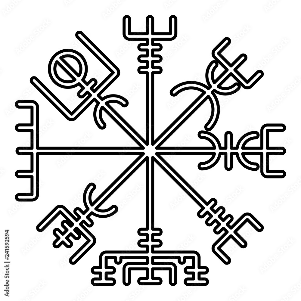 Vegvisir runic compass galdrastav Navigation compass symbol icon black ...