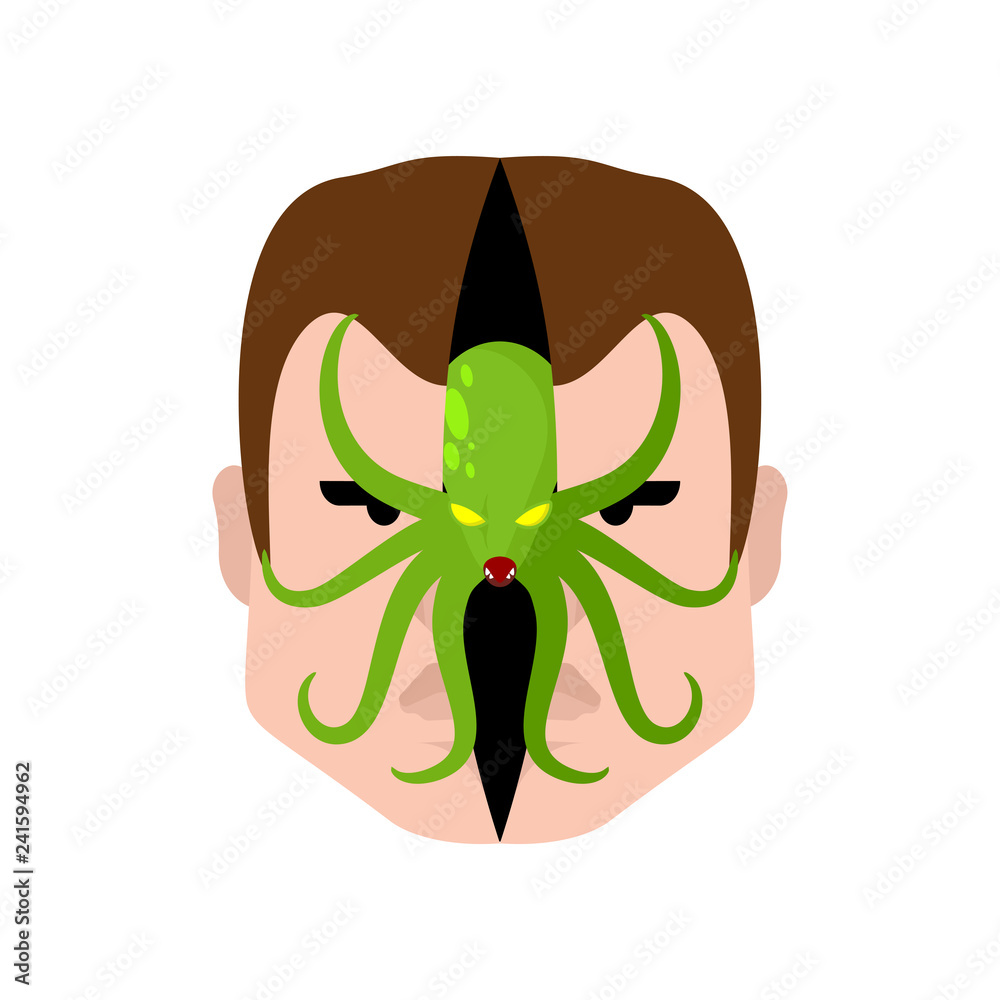 Parasite in head. Pest with tentacles inside head. Cut skin of face ...