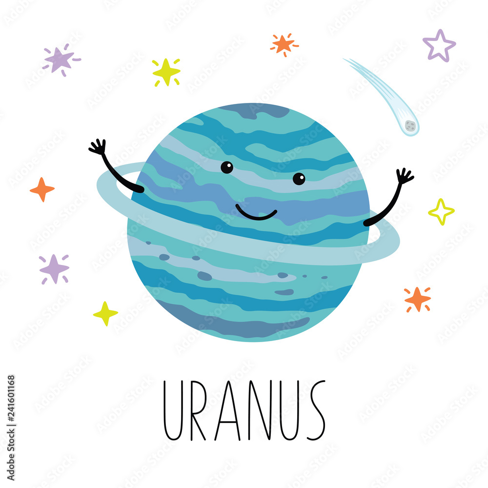Cartoon Uranus planet. Vector illustration isolated on white background ...
