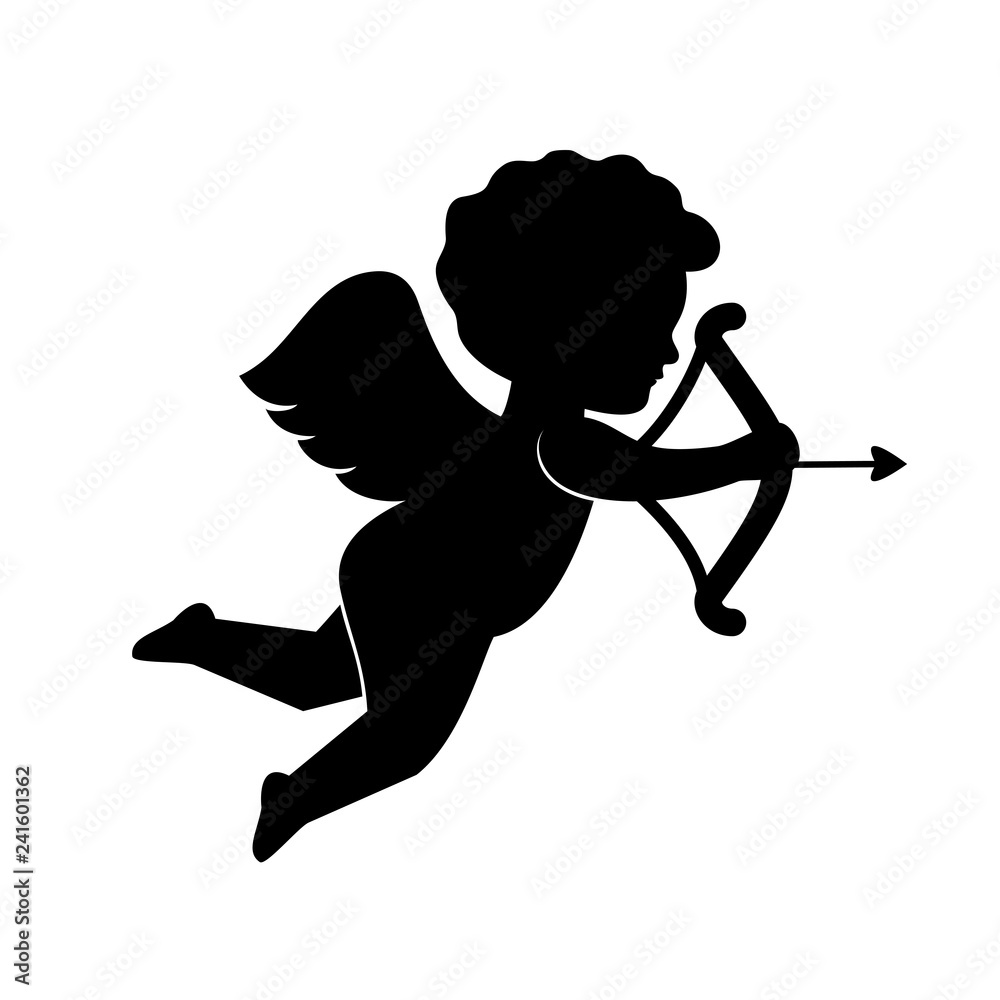 Black cupid silhouette on a white background. Vector illustration ...