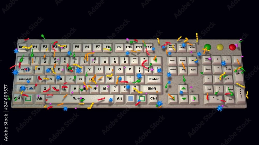 Vidéo Stock Computer keyboard covered with germs, bacteria, viruses ...
