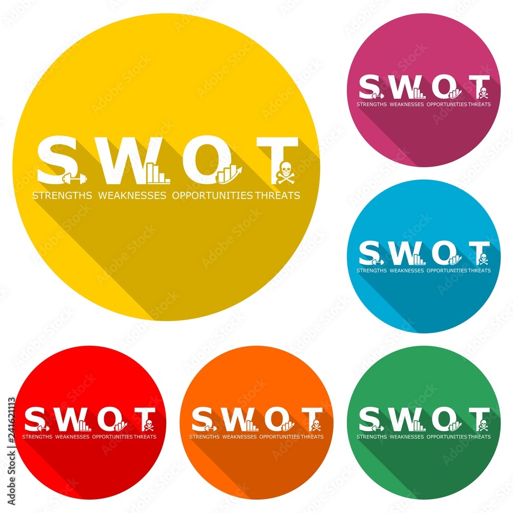 SWOT analysis business diagram, icon or logo, color set with long ...