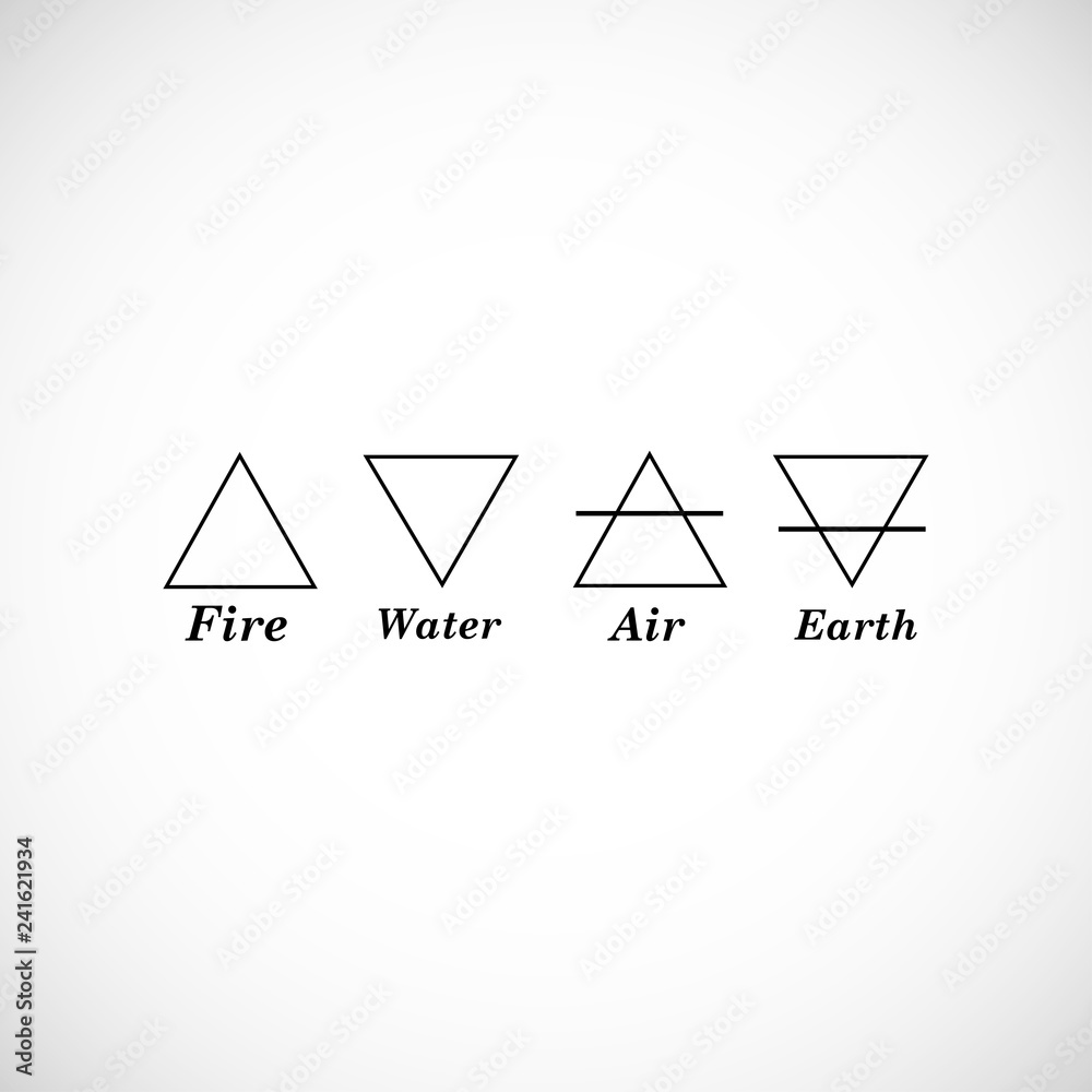 Vector illustration four elements icons, line symbols. Air, fire, water ...