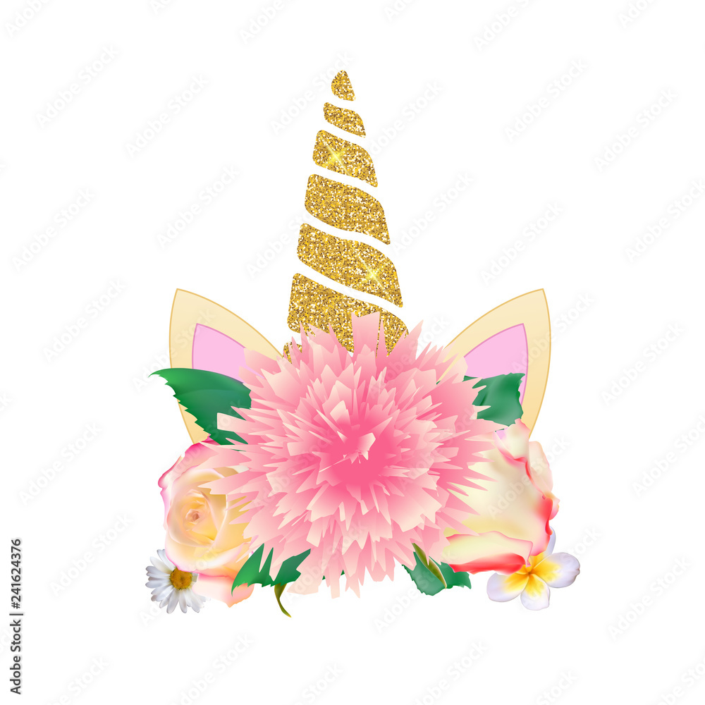Cute unicorn head with flower. Vector Illustration Stock Vector | Adobe ...