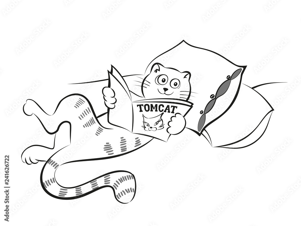 Hand drawn cat is a reading a magazine lying on the couch Stock ...