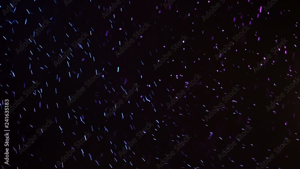 Falling snowflakes in the light of blue and purple spotlights. Snow ...