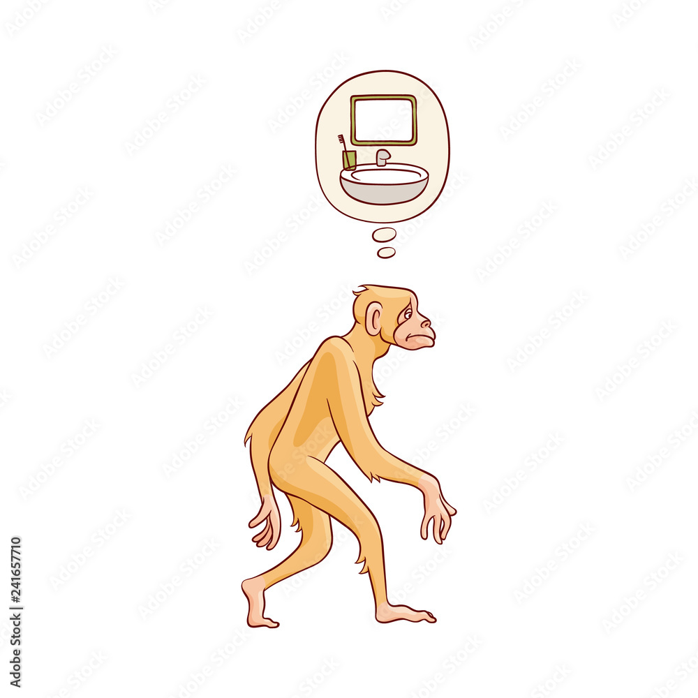 Vector cute brown monkey walking in straight direction thinking of ...