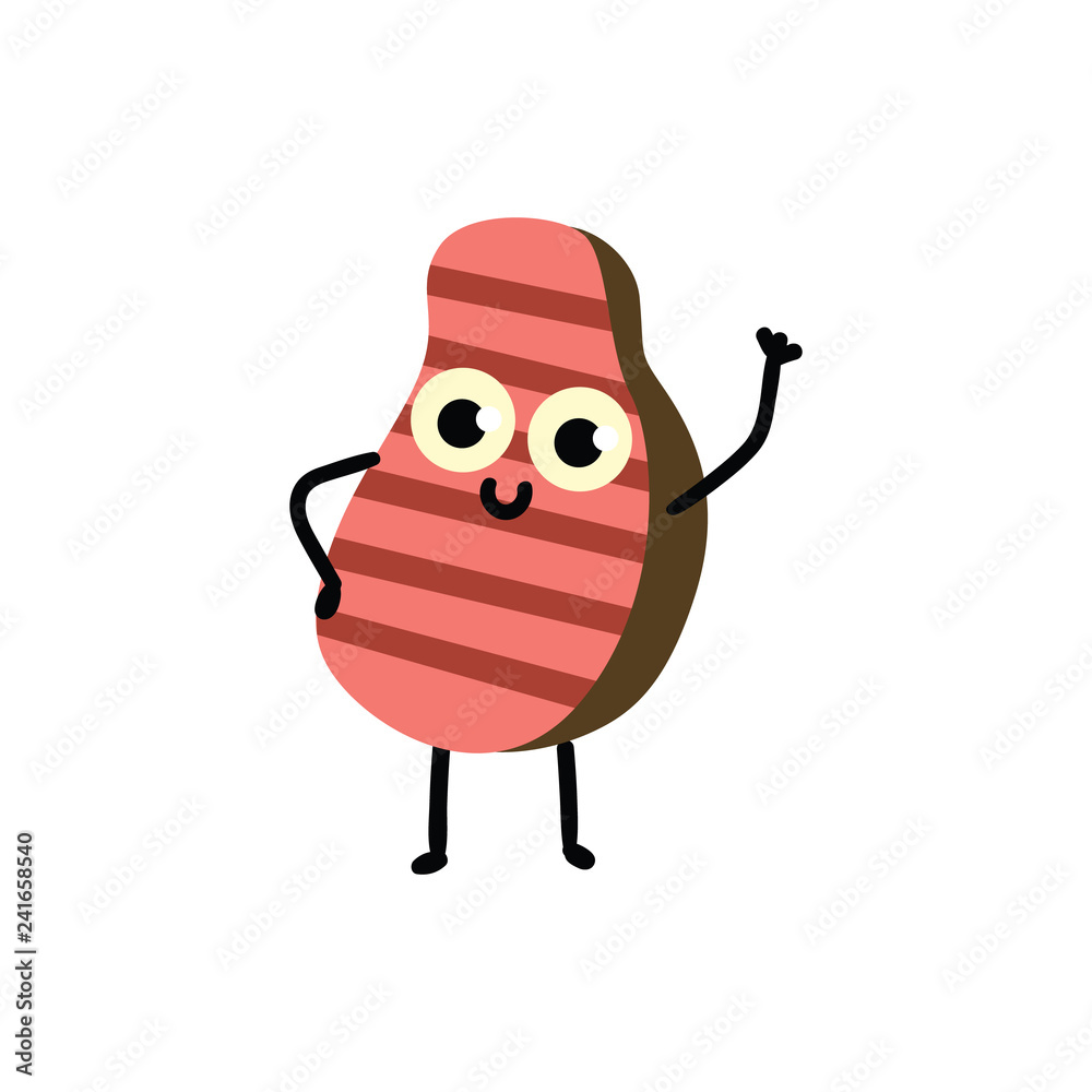 vector cute beef meat steak character icon, humanized snack, food ...