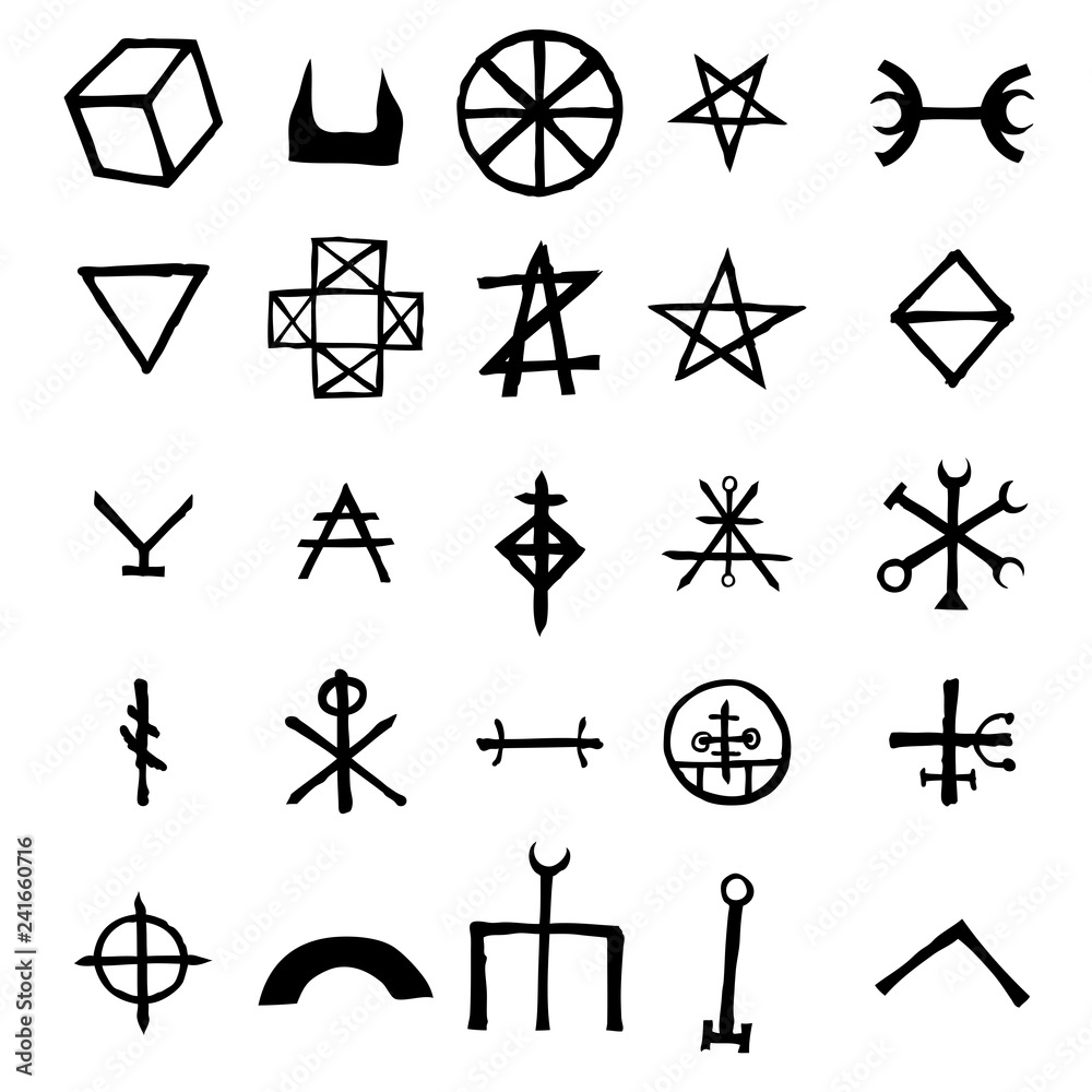 Mystic set with magic circles, pentagram and imaginary chakras symbols ...