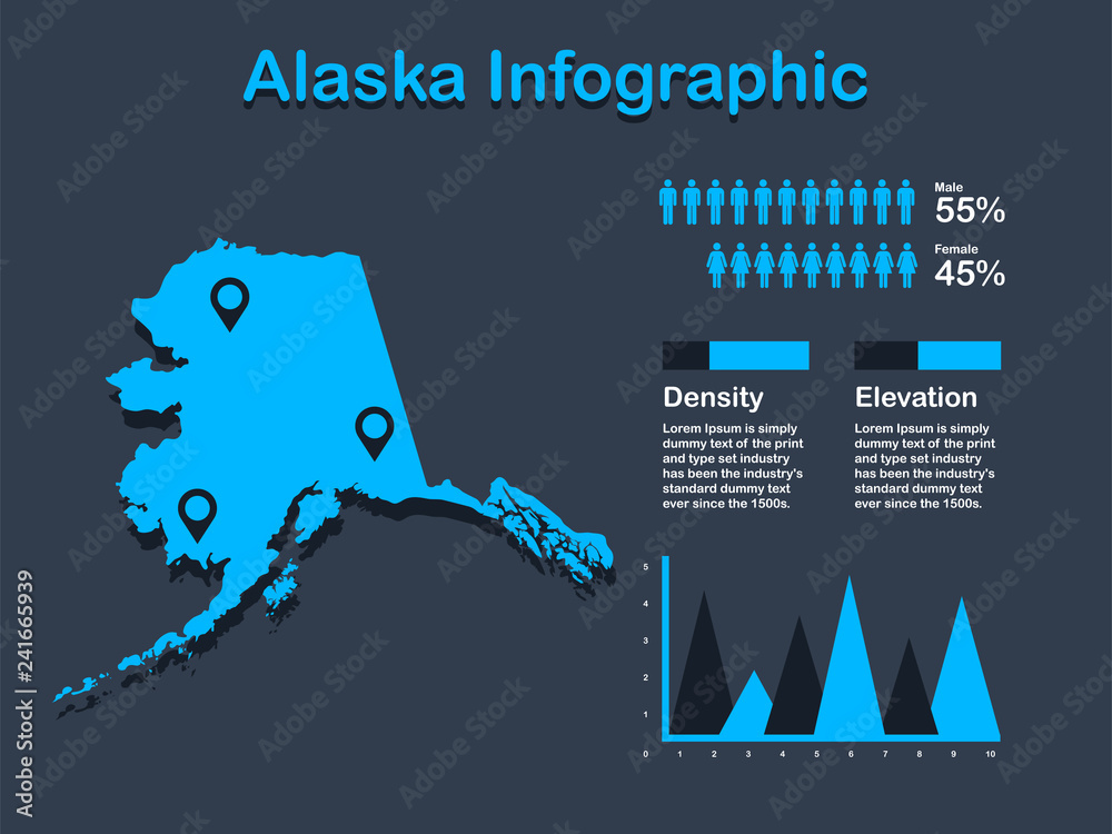 Alaska State (USA) Map with Set of Infographic Elements in Blue Color ...