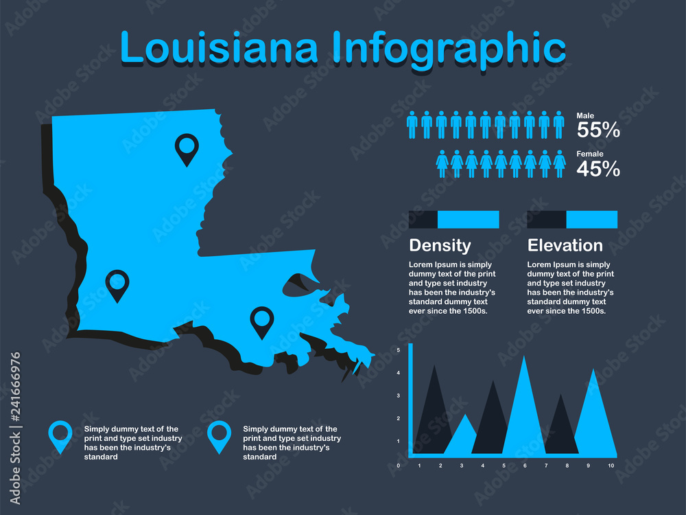 Louisiana State (USA) Map with Set of Infographic Elements in Blue ...
