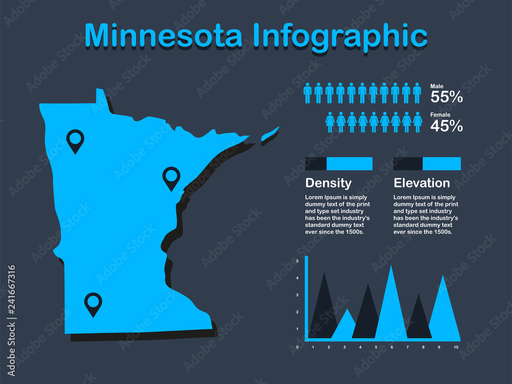 Minnesota State (USA) Map with Set of Infographic Elements in Blue ...