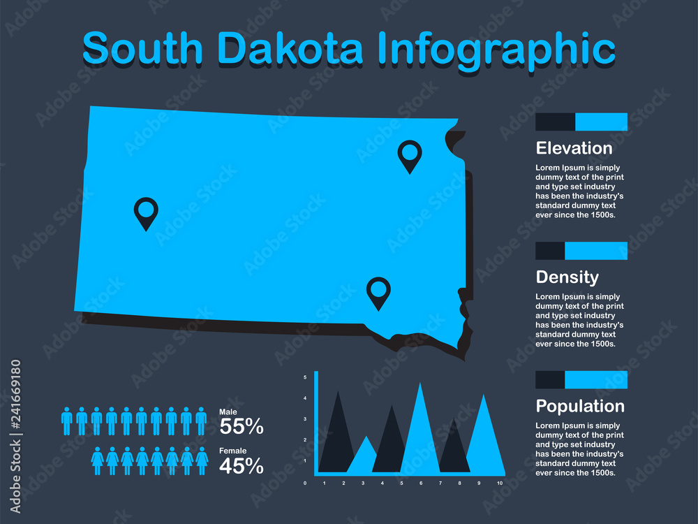 South Dakota State (USA) Map with Set of Infographic Elements in Blue ...