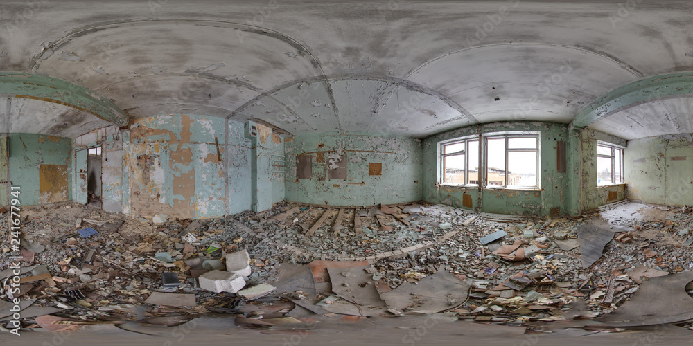 3D spherical panorama with 360 degree viewing angle Abandoned building ...