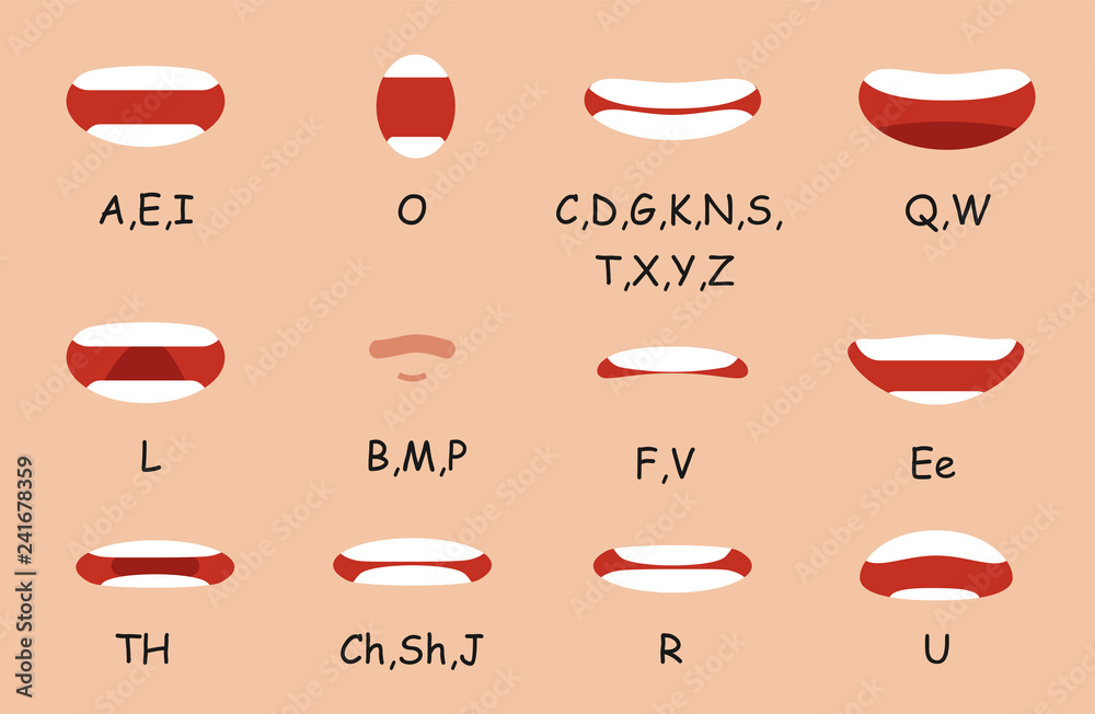 Human mouth set. Lip sync collection for animation and sound ... Human mouth set. Lip sync collection for animation and sound ...