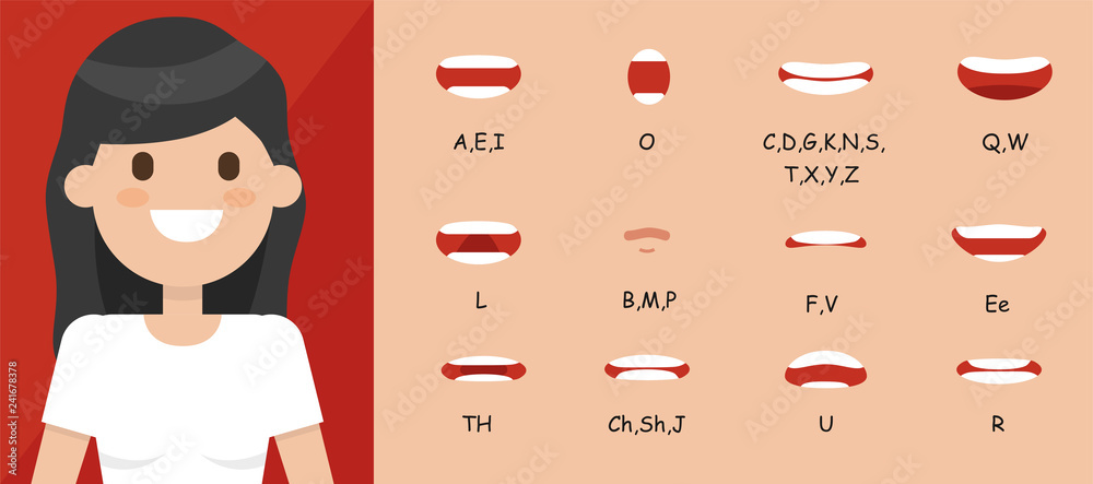 Human mouth set. Lip sync collection for animation and sound ...