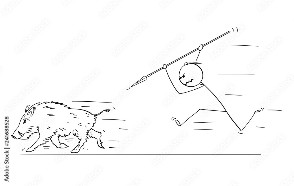 Cartoon stick drawing conceptual illustration of prehistoric or ...