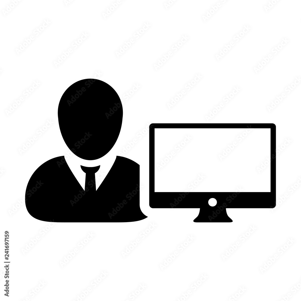 Manager icon vector male person user with computer monitor screen ...
