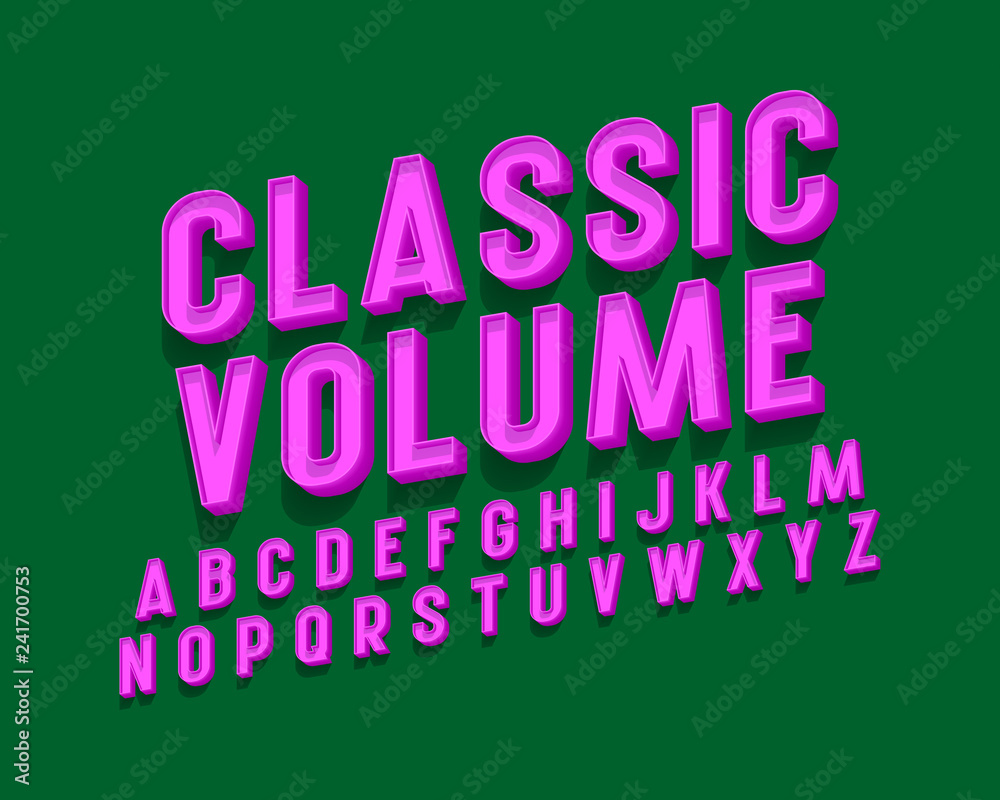 Classic volume isolated english alphabet. 3d pink letters font. Stock ...