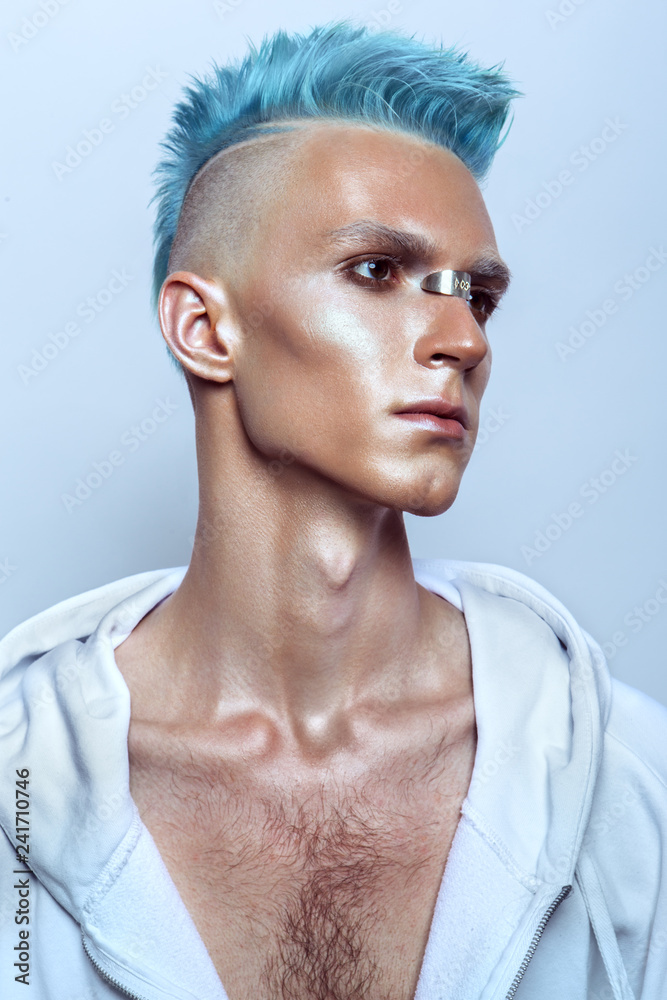 Profile of a handsome man with blue hair Stock Photo | Adobe Stock