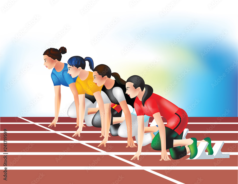 A set of an athlete women in a sports attire vector drawing in a ready ...