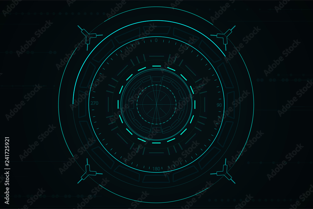 Digital blue vector radar with targets on monitor in searching ...