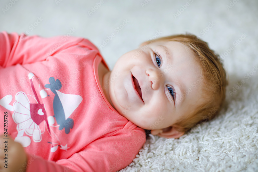 Little cute baby girl learning to crawl. Healthy child crawling in kids ...