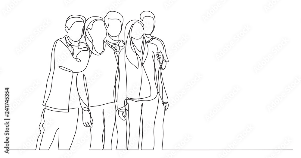 group of friends teenagers standing together - one line drawing Stock ...