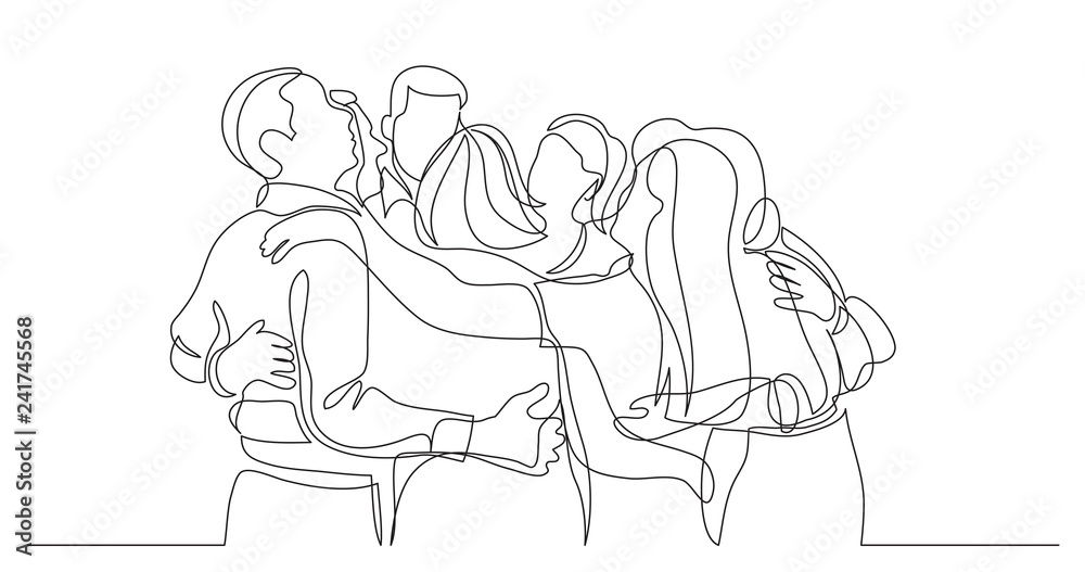 team members celebrating standing together as friends - one line ...