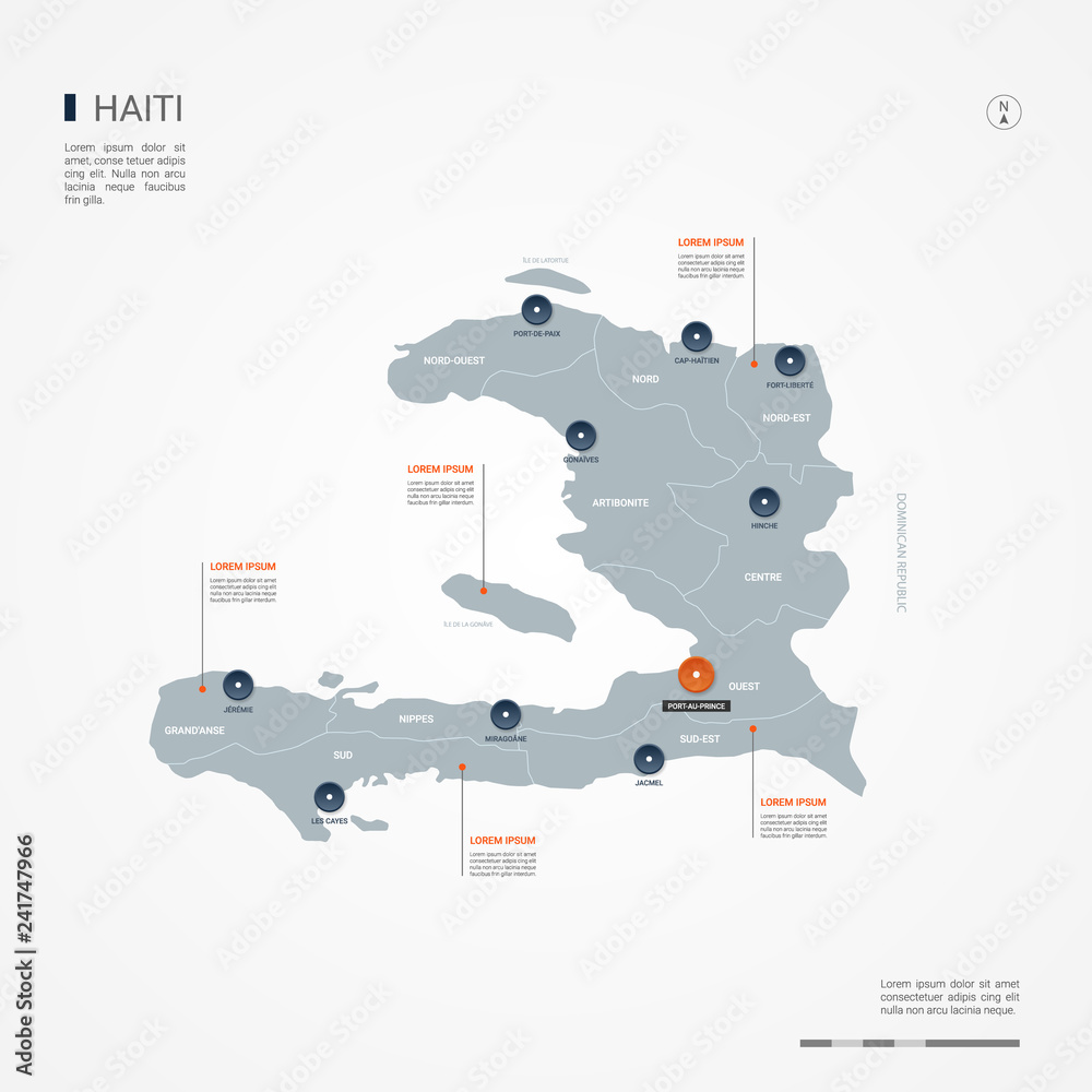 Haiti map with borders, cities, capital and administrative divisions ...