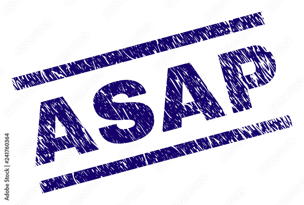 ASAP seal print with distress style. Blue vector rubber print of ASAP ...
