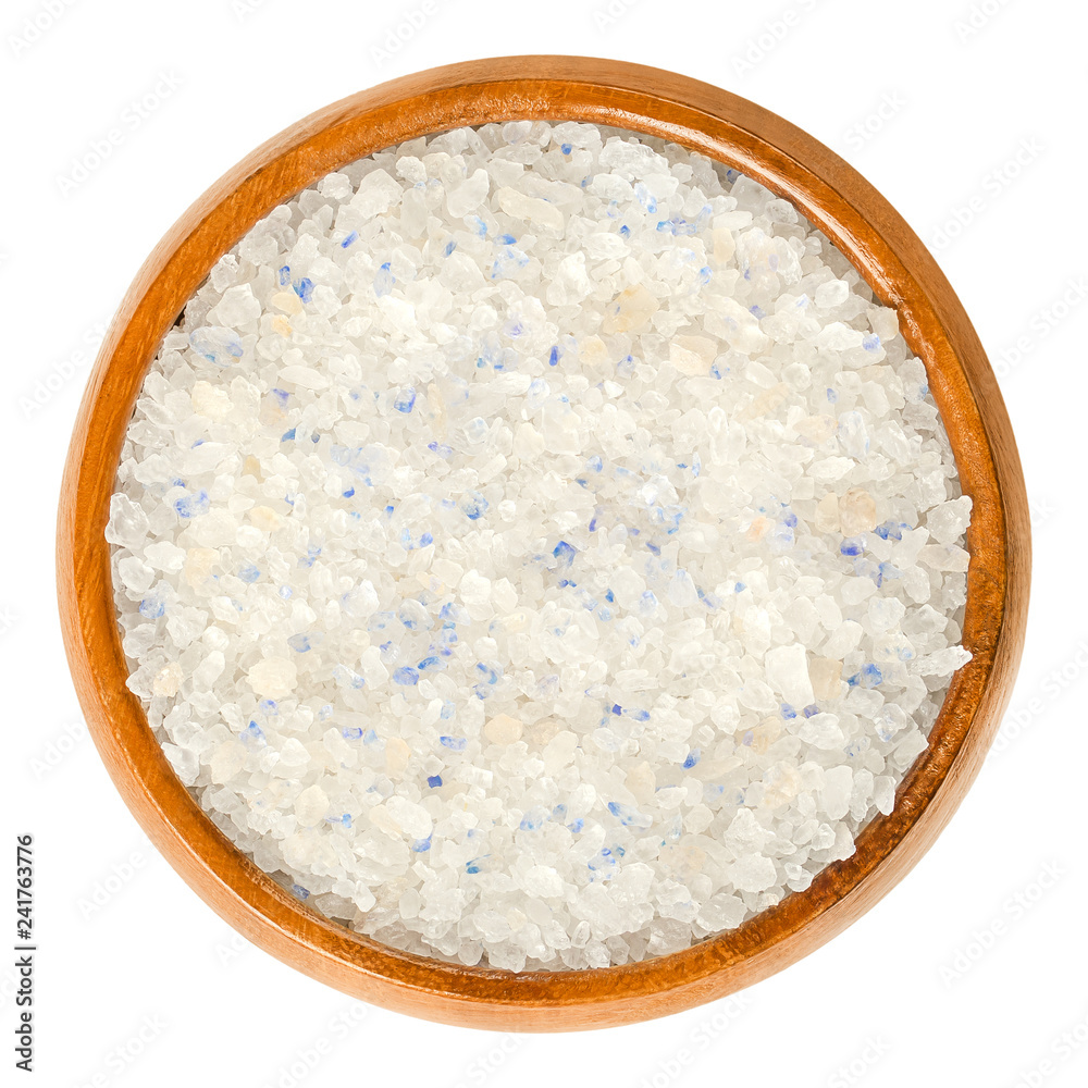 Persian Blue Salt in wooden bowl. Fine rock salt from Iran. The blue ...