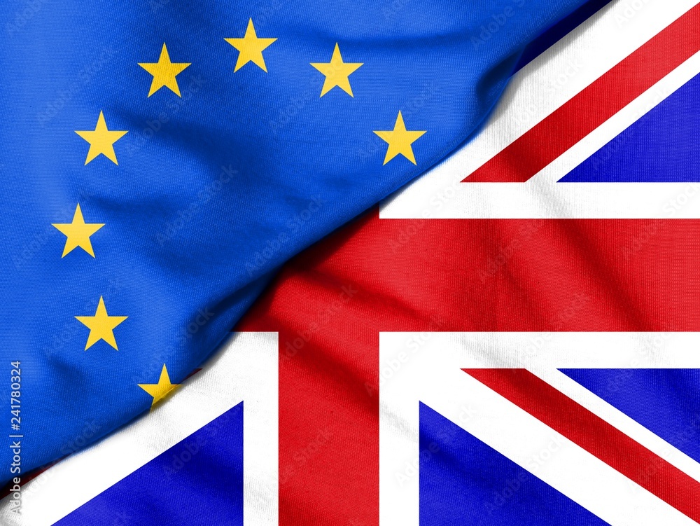 Two flags. Flag of the United Kingdom. Flag of the European Union (EU ...