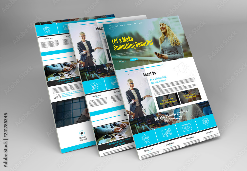 Web Newsletter Layout with Blue Accents Stock Template | Adobe Stock