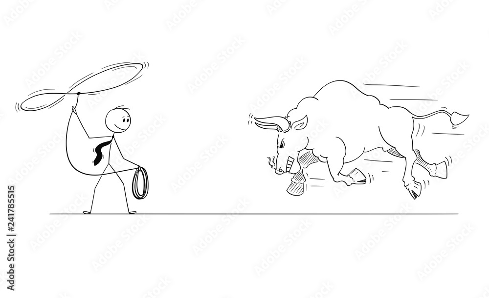 Cartoon stick man drawing conceptual illustration of businessman cowboy ... Cartoon stick man drawing conceptual illustration of businessman cowboy ...
