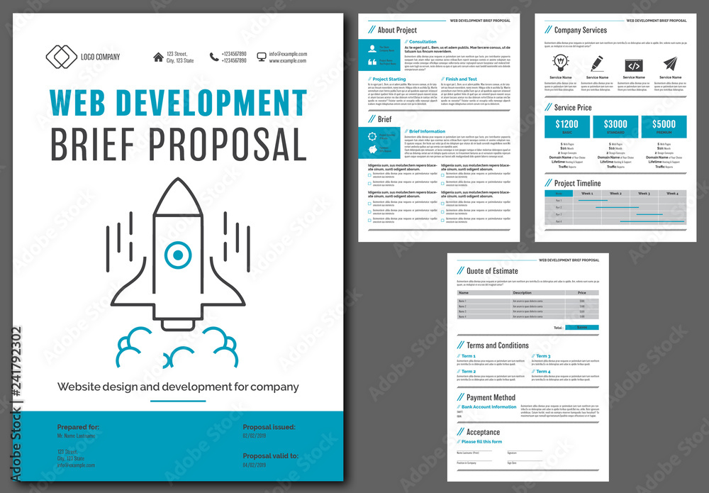 Web Development Brief Proposal Layout with Blue Accents Stock Template ...
