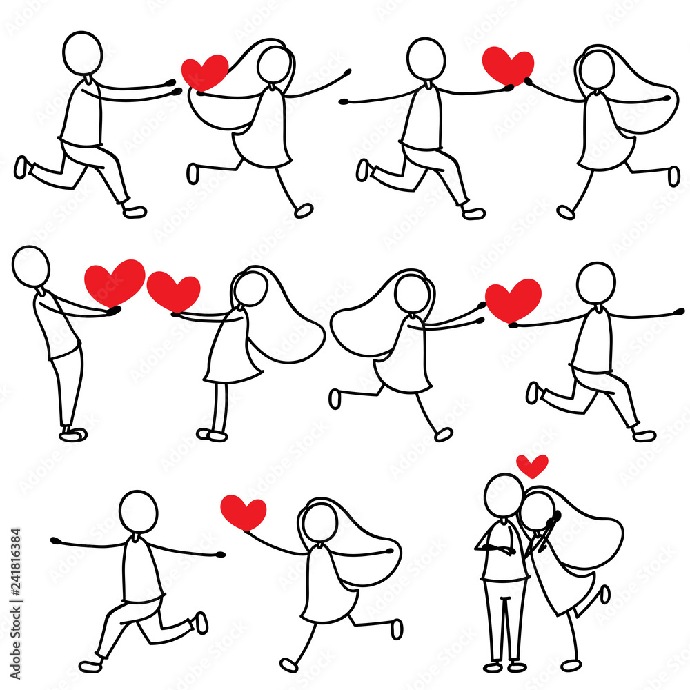 cartoon hand line drawing love character couple Stock Vector | Adobe Stock