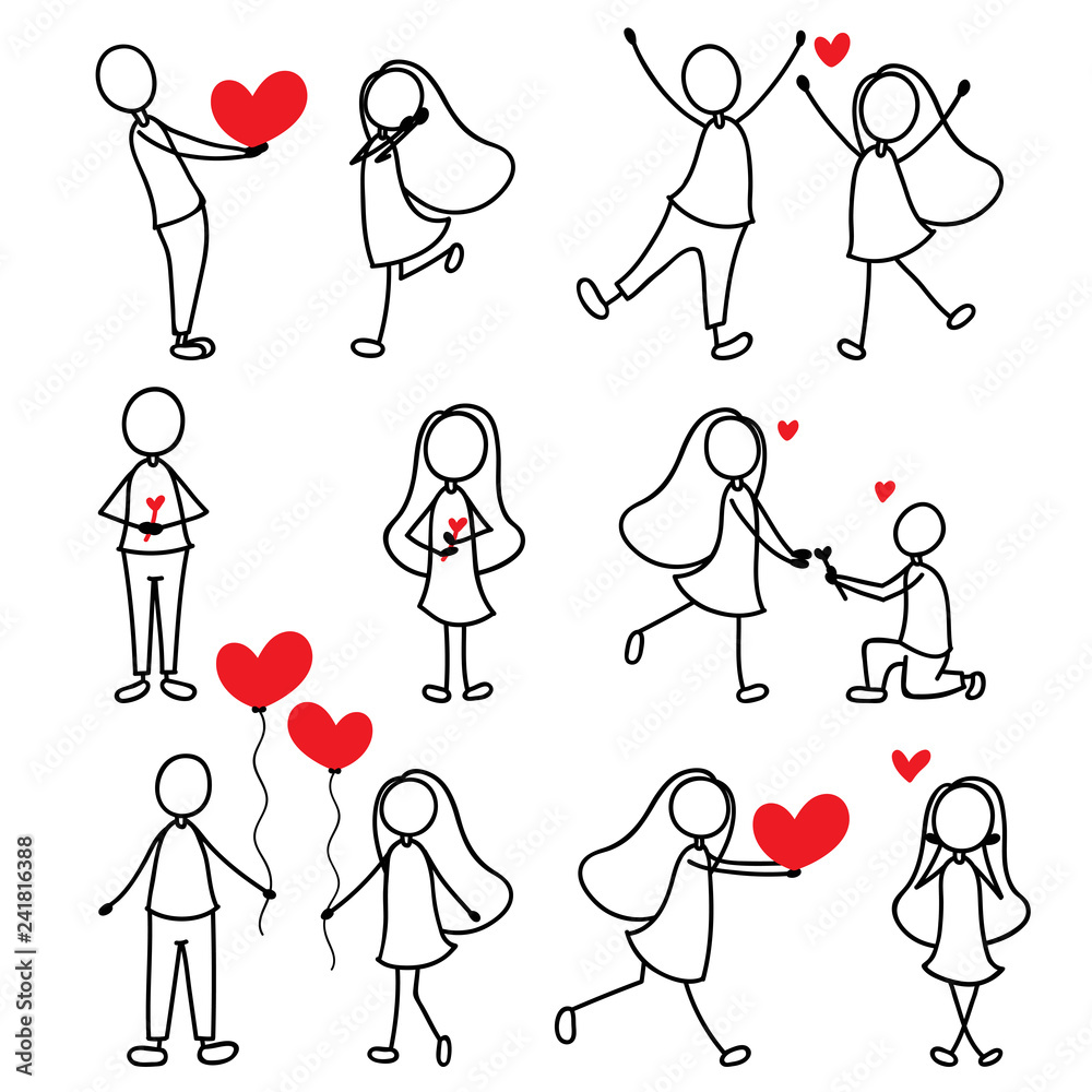 cartoon hand line drawing love character couple Stock Vector | Adobe Stock