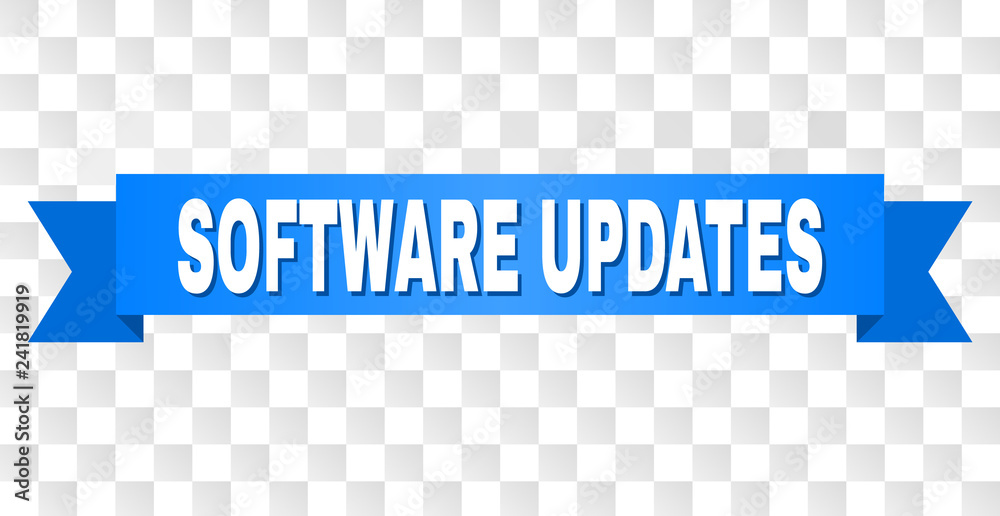 SOFTWARE UPDATES text on a ribbon. Designed with white caption and blue ...