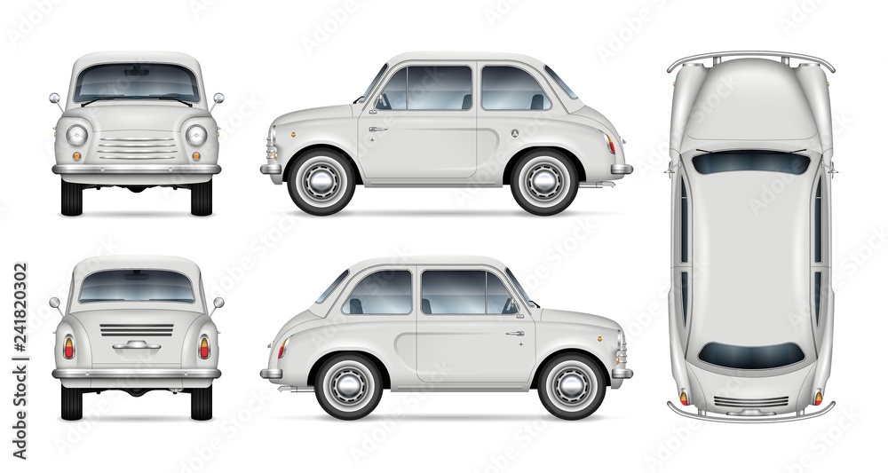 Small retro car vector mockup on white background. Isolated template of ...