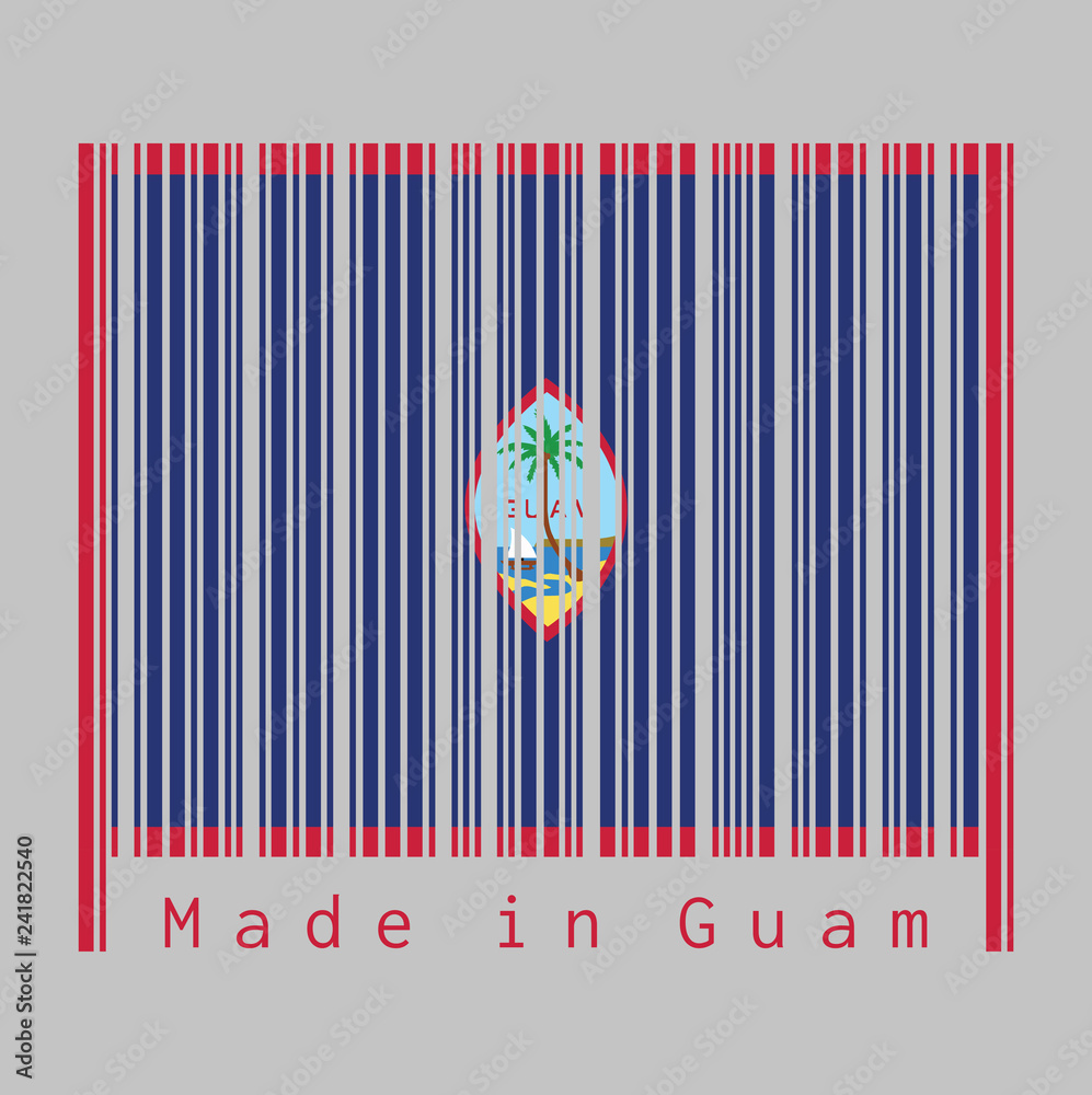 Barcode set the color of Guam flag, dark blue background with a thin ...