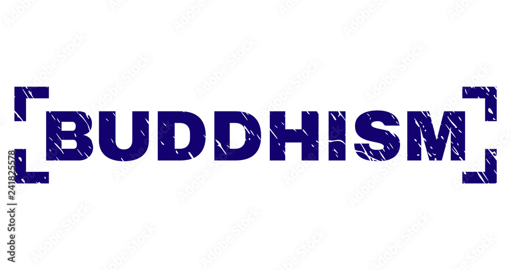 BUDDHISM text seal print with grunge texture. Text caption is placed ...