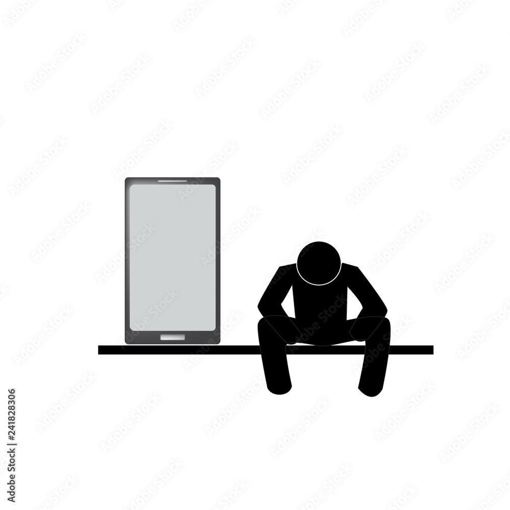sad man sitting with smartphone symbol, vector illustration. Stock ...