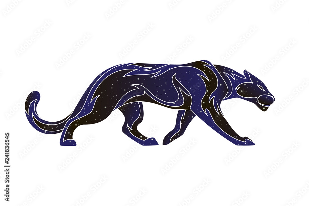 Stylized outline panther wildcat. Vector line animal illustration ...