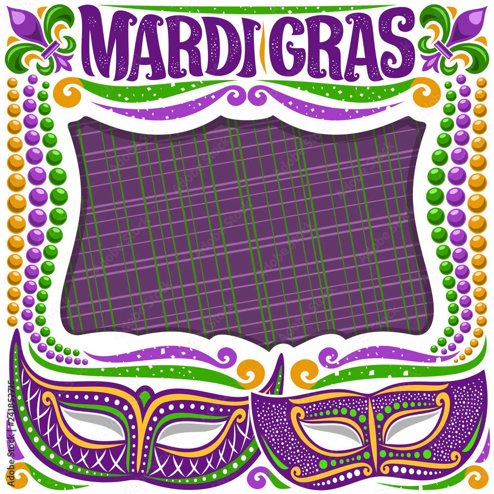 Vector frame for Mardi Gras with copy space, white layout with ...
