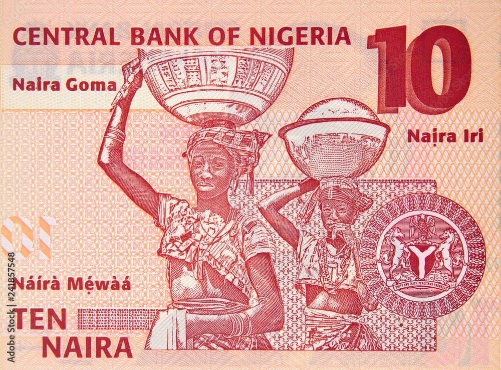 Nigeria 10 naira banknote, Fula people. Nigerian money currency close ...