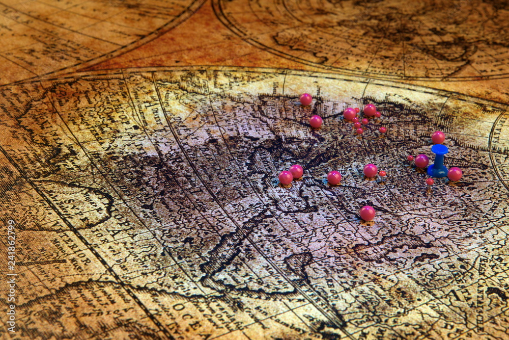 Retro and vintage map.Old illustration of ancient atlas map of world on ...