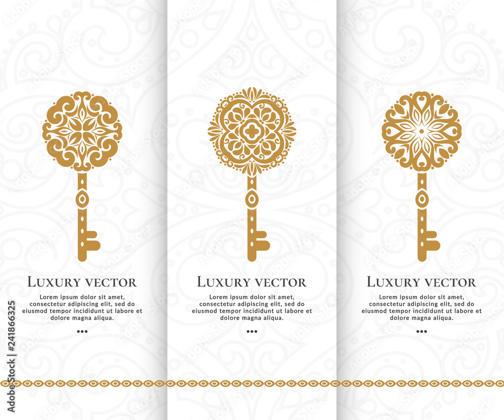 Vector set of luxury golden keys. Elegant, classic elements. Can be ...