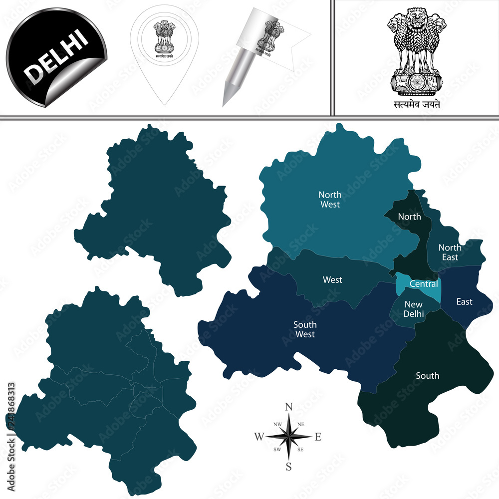 Map of Delhi, India Stock Vector | Adobe Stock