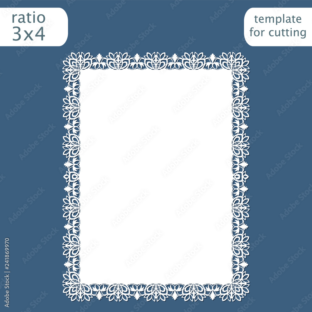 Laser cut wedding invitation card template with openwork border. Cut ...